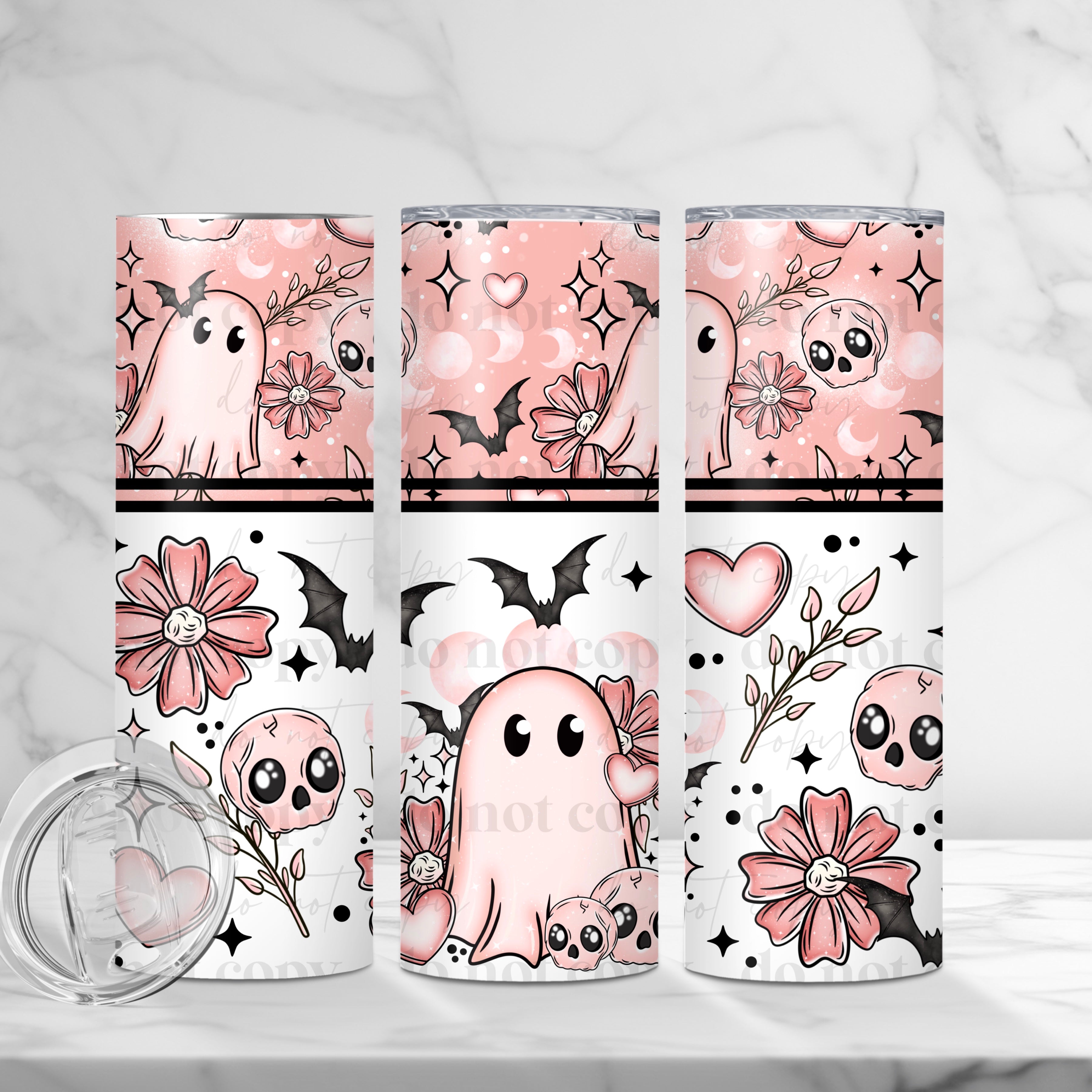 Pink Floral Ghosts 20 oz tumbler – Imagine That DTF Transfers