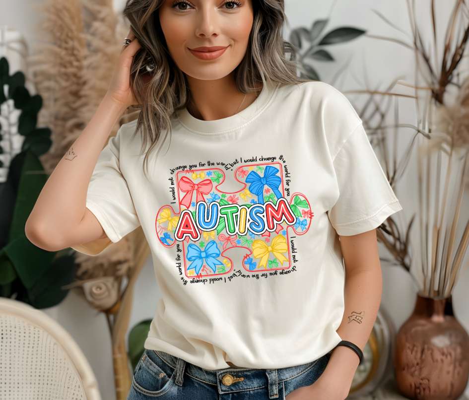 Autism Awareness Coquette Bow Puzzle Piece – Imagine That DTF Transfers